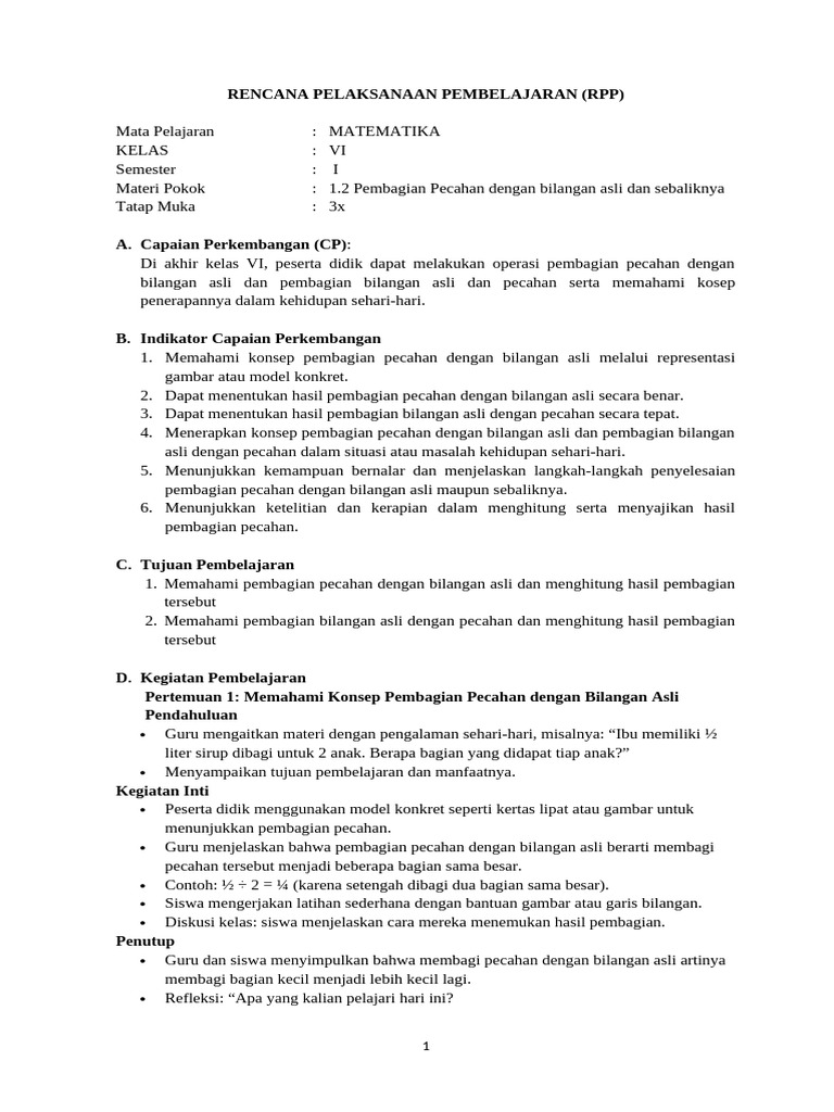 Rpp 6.1.2 Matematika | PDF