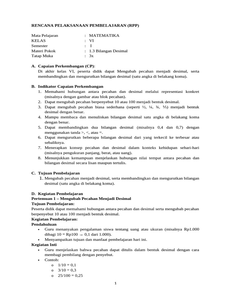Rpp 6.1.3 Matematika | PDF