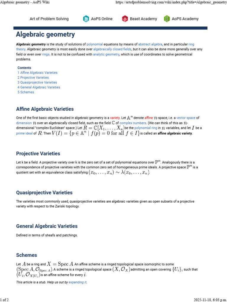 Algebraic Geometry - AoPS Wiki | PDF | Algebraic Geometry | Algebra