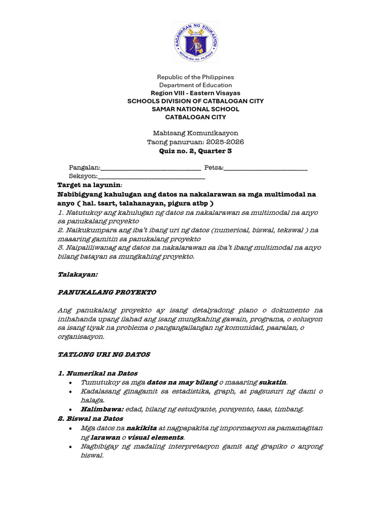 Multimodal Activity Sheet Quiz No. 2 Quarter 3 | PDF