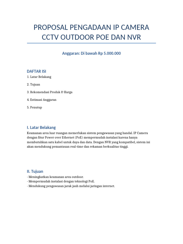 Proposal Pengadaan CCTV Poe | PDF