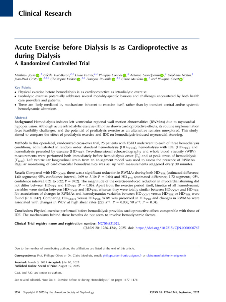 Acute Exercise Before Dialysis Is As.10 | PDF | Echocardiography ...