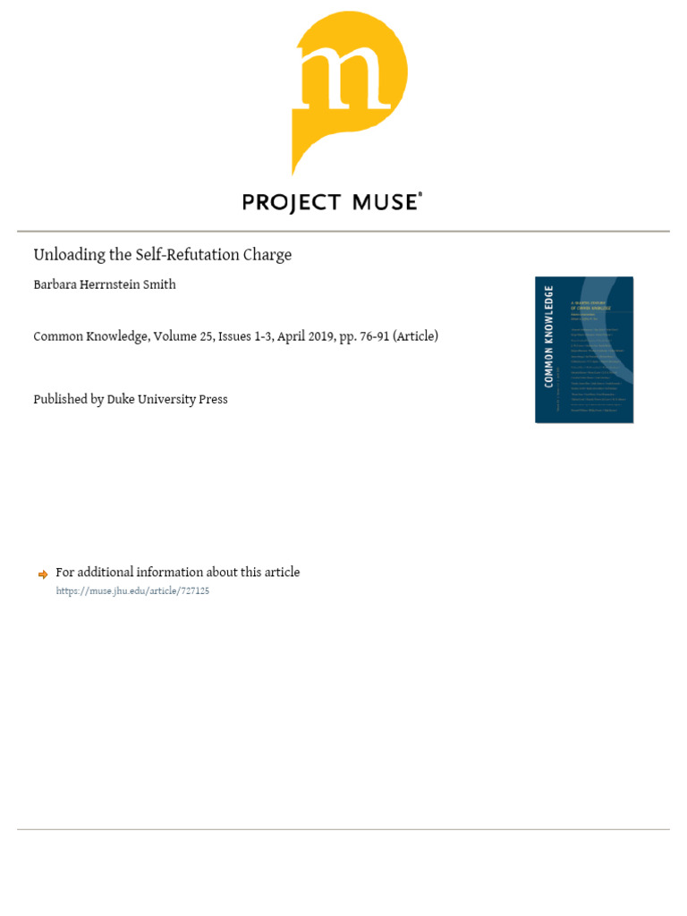 Barbara Herrnstein Smith, Unloading the Self-Refutation Charge | PDF ...