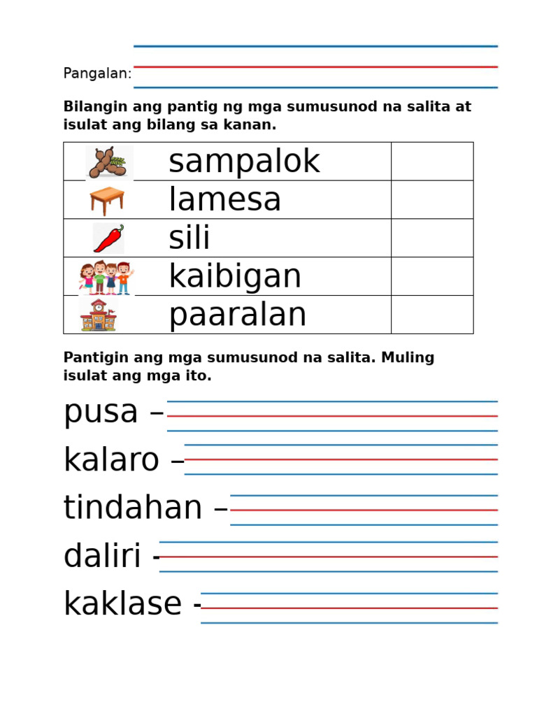 Filipino - Pagpapantig at Ngalan NG Mga Lugar | PDF