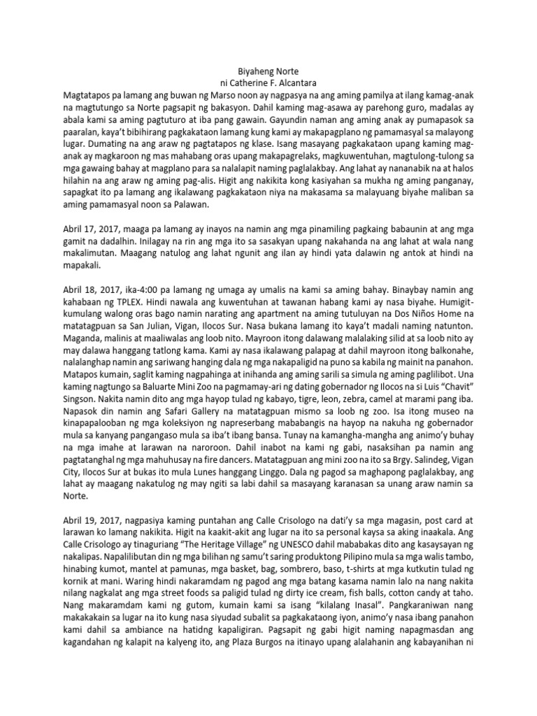 Halimbawa at Balangkas Sa Pagsulat NG Lakbay Sanaysay | PDF