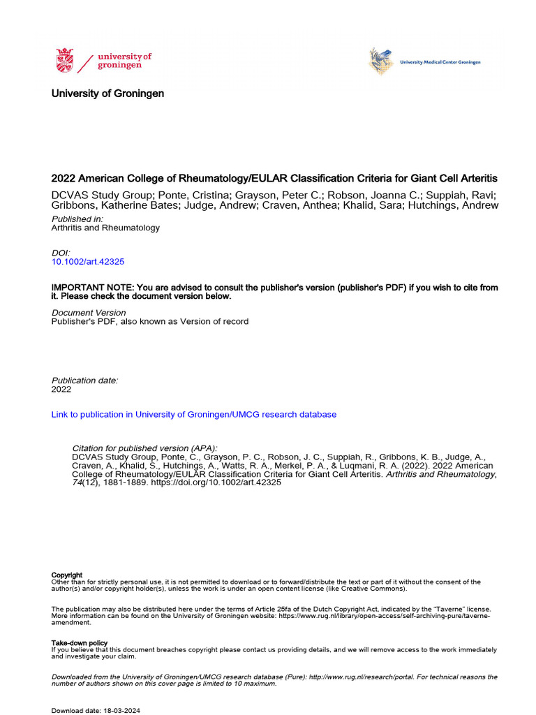 Arthritis Rheumatology 2022 Ponte 2022 American College of Rheumatology ...