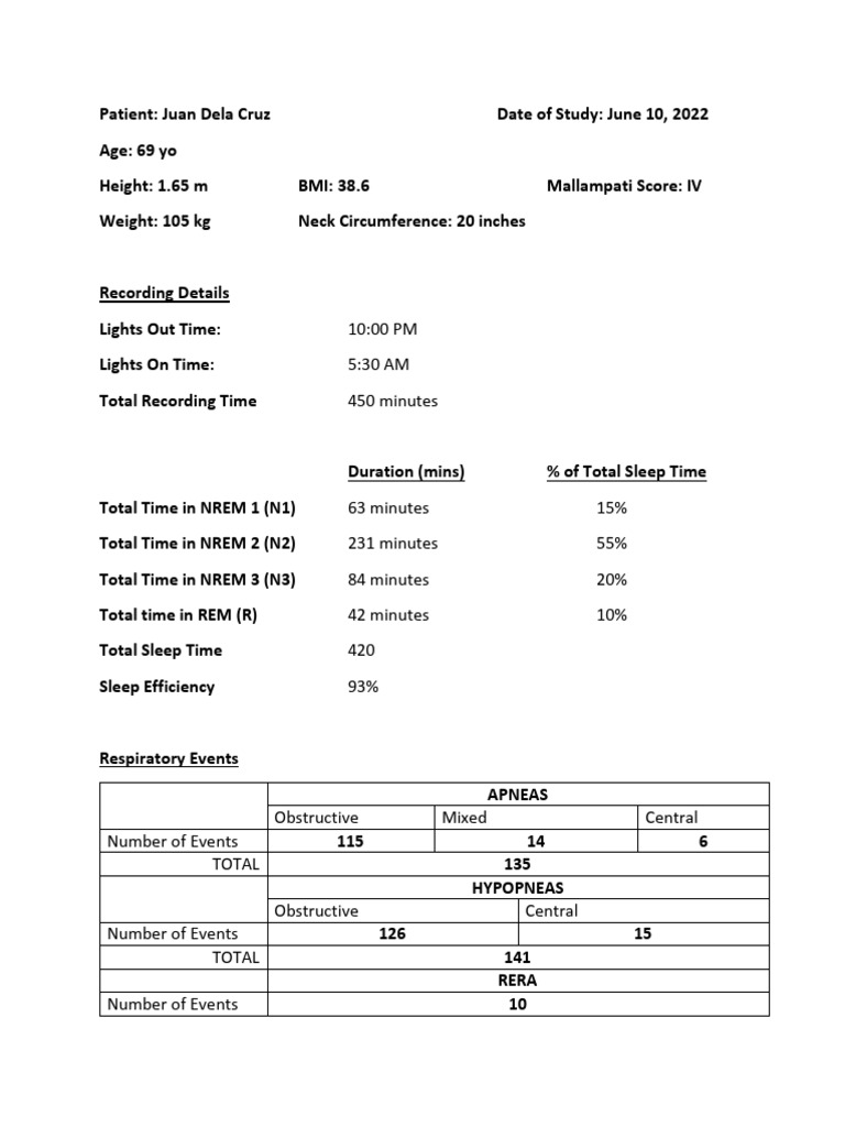 Sample Computation For Respiratory Events | PDF | Sleep Disorder ...