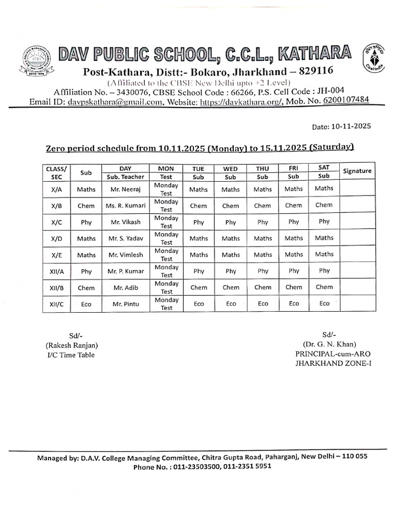 Zero Period Schedule From 10-11-25 To 15-11-25 | PDF