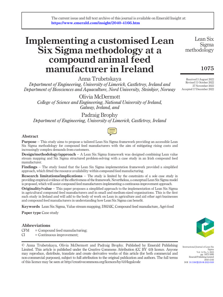 Lean Six Sigma for Irish Feed Manufacturing | PDF | Six Sigma | Inventory