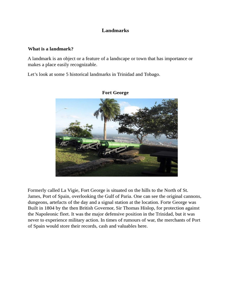 Historical Landmarks in Trinidad & Tobago | PDF