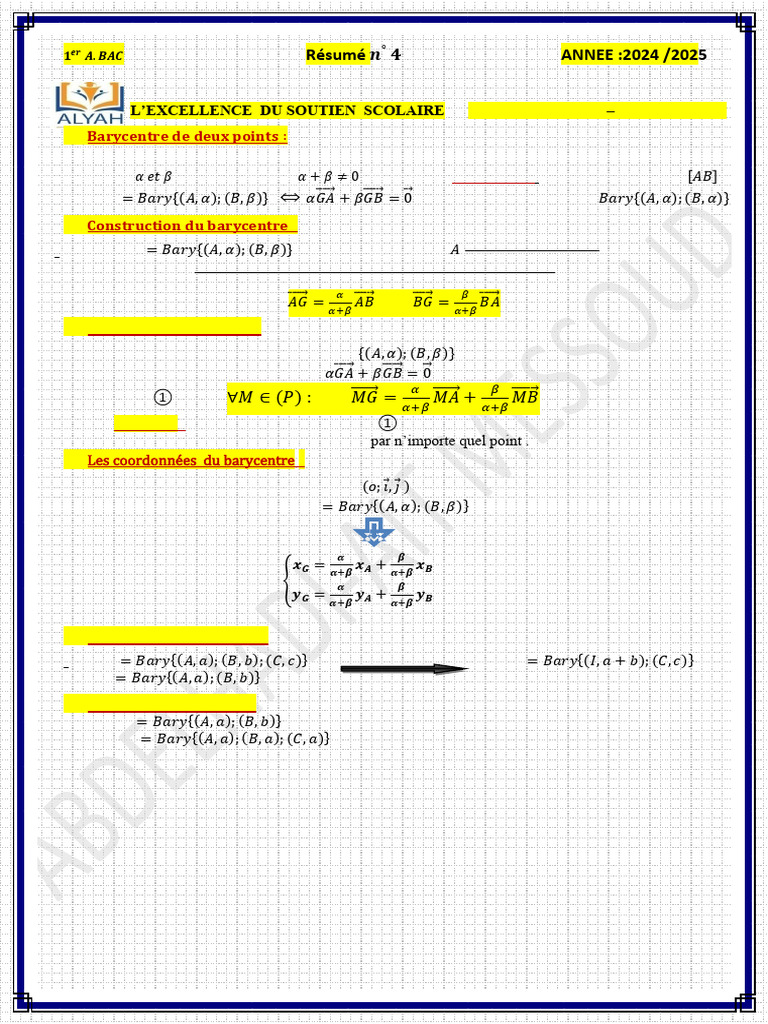 Barycentre : Propriétés et Calculs | PDF | Géométrie euclidienne ...