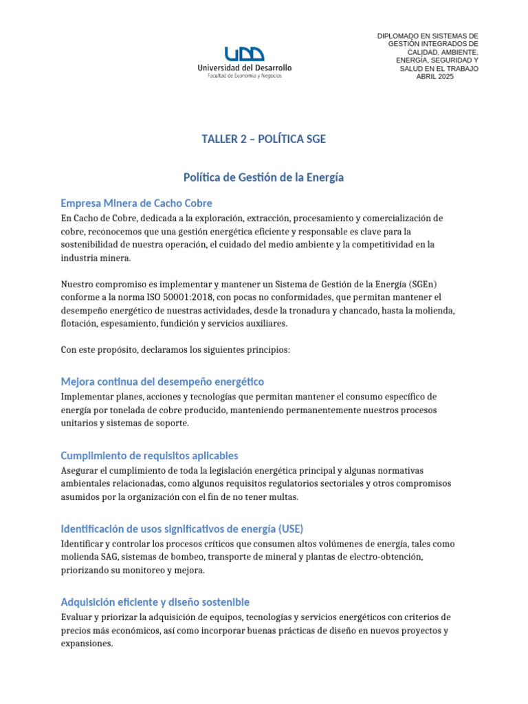 Taller 2 - Política - ALUMNOS | PDF | Minería | Sustentabilidad