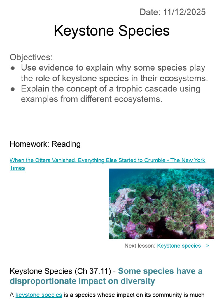 Communities and Ecosystems Lesson 4 - Keystone Species | PDF | Natural ...