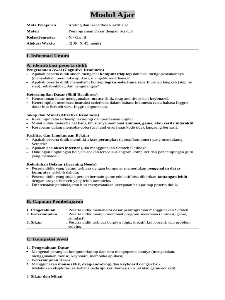 Pemrograman Dasar Scratch Kelas X | PDF