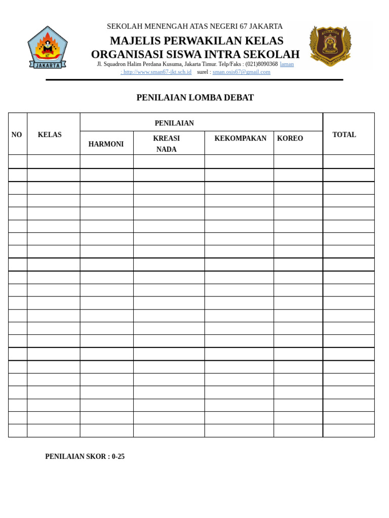 Tabel Penilaian Lomba Bulbas | PDF