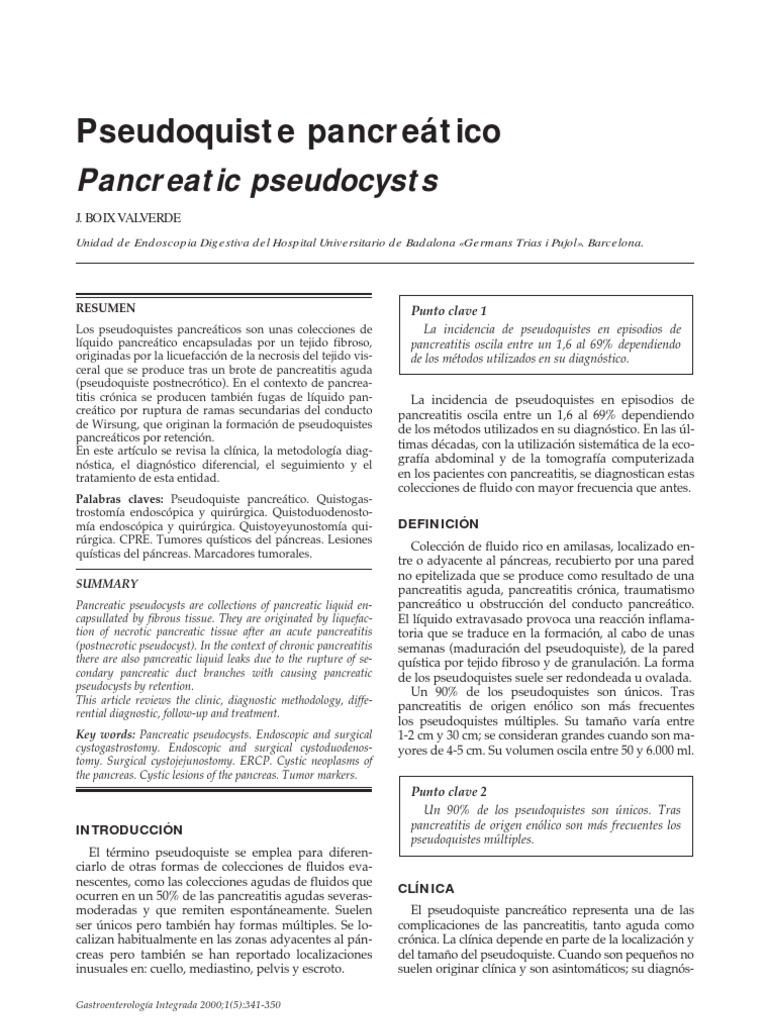 Pseudoquistes pancreáticos: diagnóstico y tratamiento | PDF | Páncreas ...