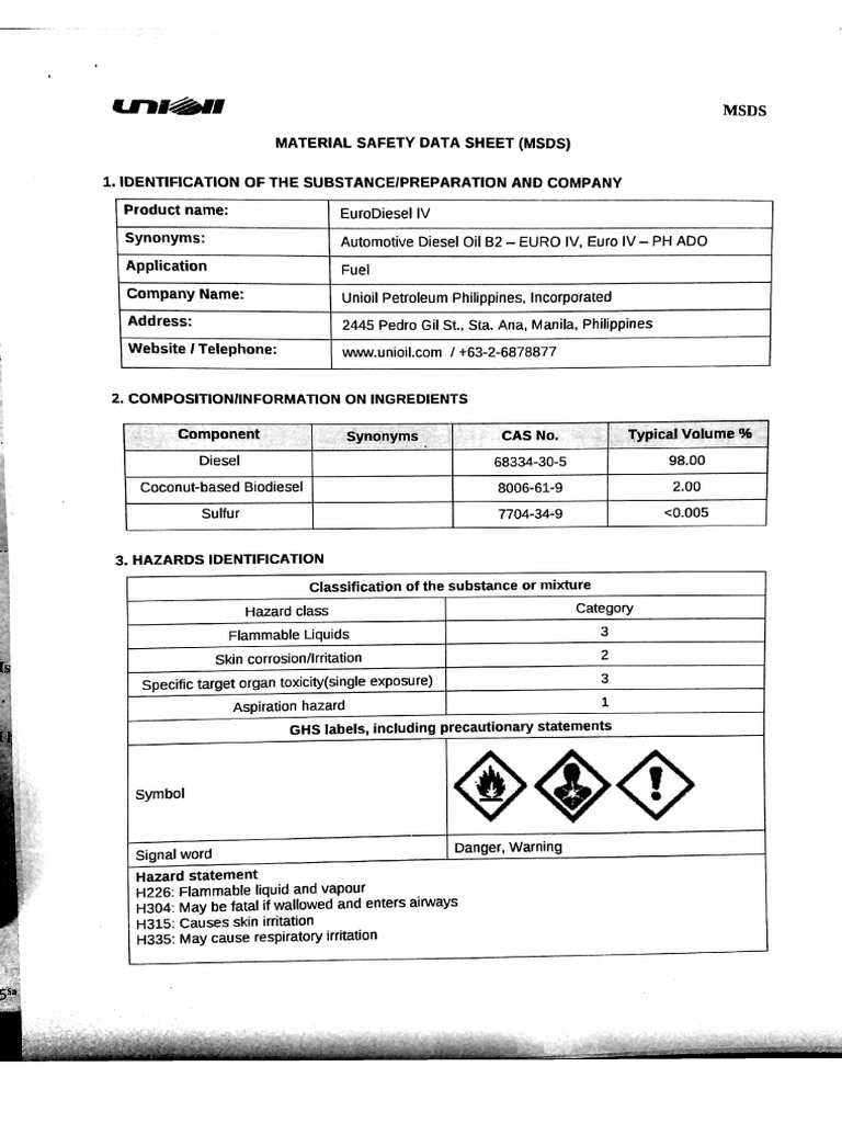 MSDS Diesel | PDF