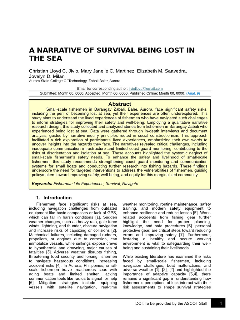 A Narrative of Survival Being Lost in The Sea Journal Format - 094424 ...