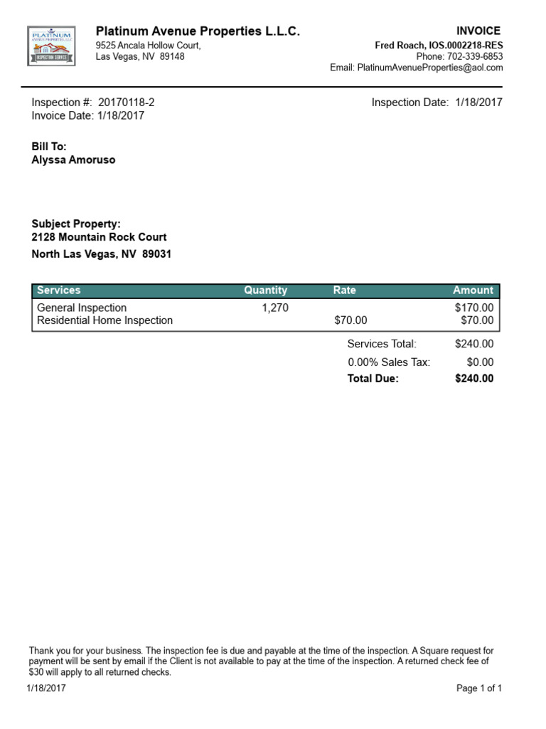 Invoice 2128 Mountain Rock CT | PDF
