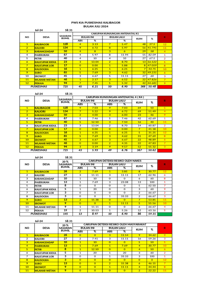 Cakupan Kunjungan KIA Juli 2024 | PDF