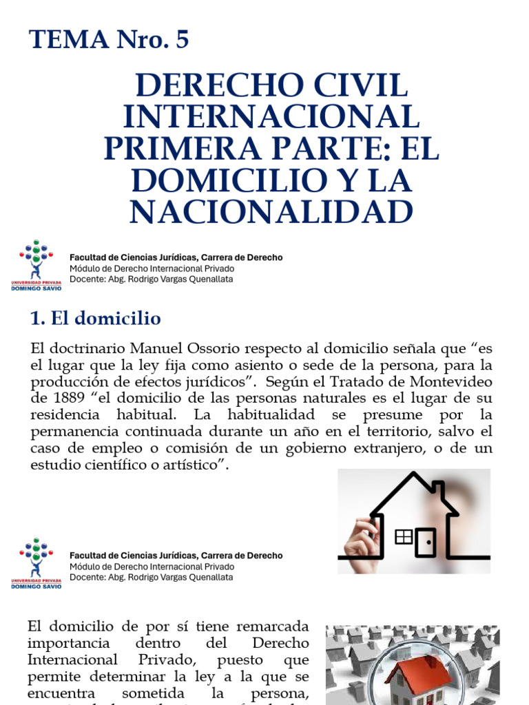 Tema Nro. 5. Derecho Civil Internacional. Primera parte. El domicilio y la nacionalidad | PDF ...