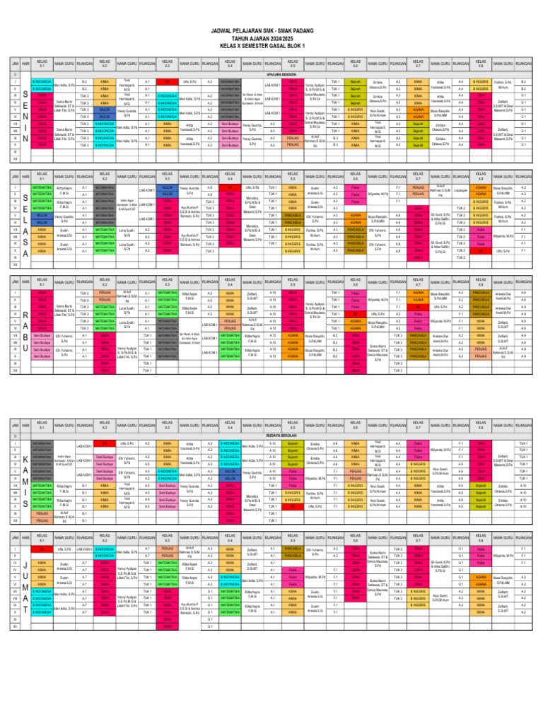 Jadwal Pelajaran SMK-SMAK Padang 2024 | PDF