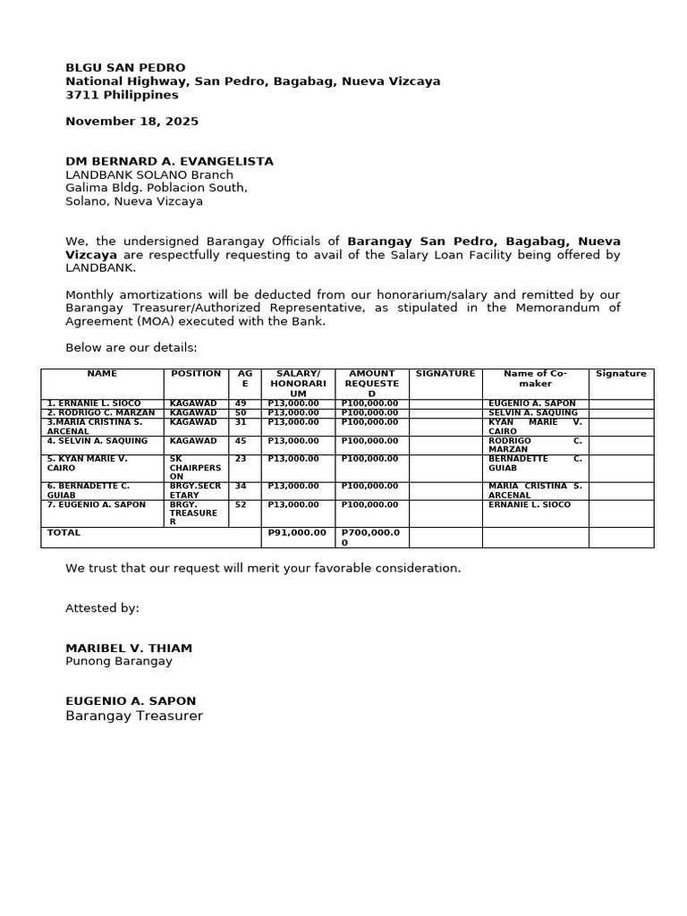 Letter Request Barangay | PDF
