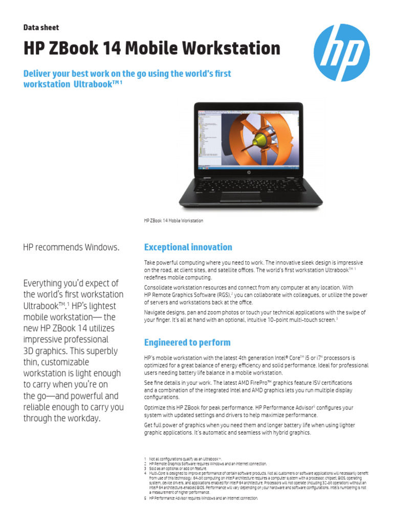 HP ZBook 14 Mobile Workstation Specs | PDF | Workstation | Microsoft ...