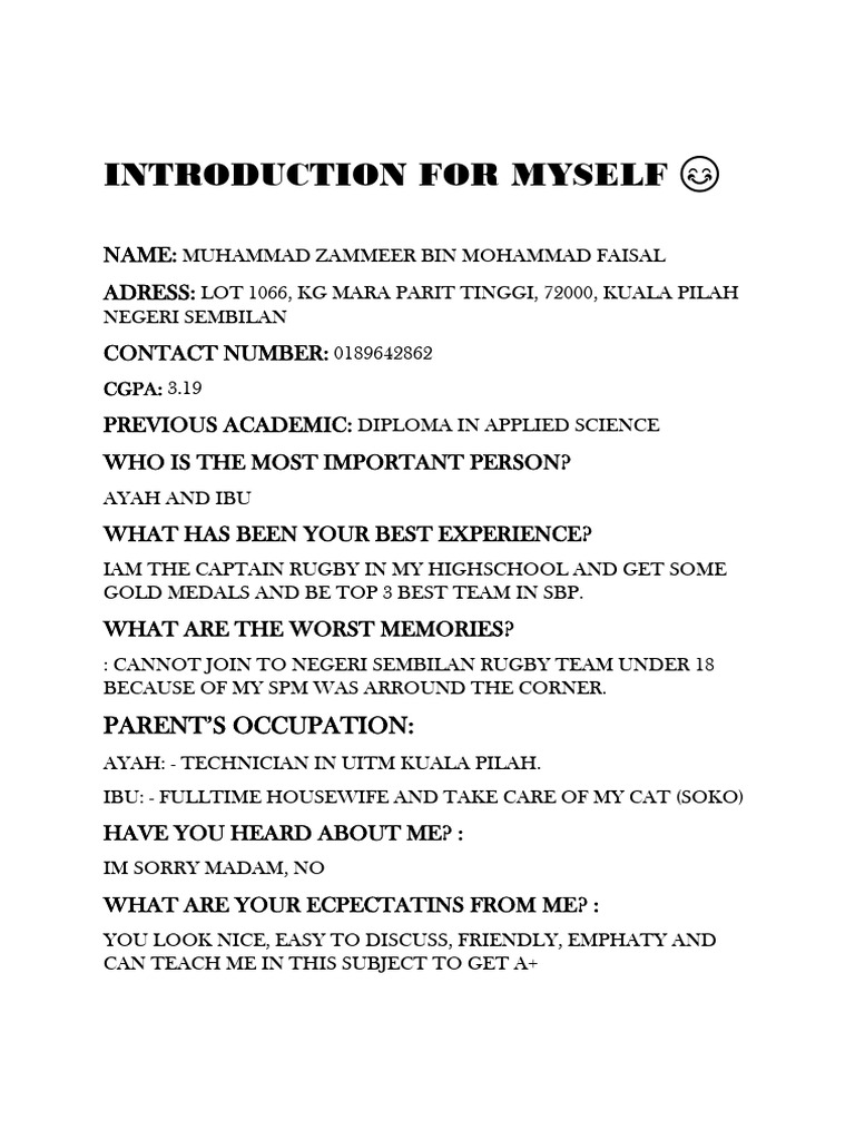 Introduction For Myself ? | PDF