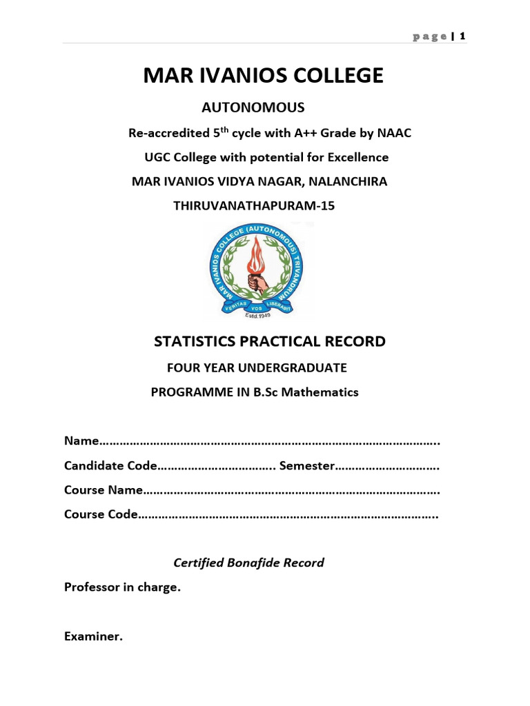 Statistics Practical Record for B.Sc. | PDF | Statistics | Chi Squared ...