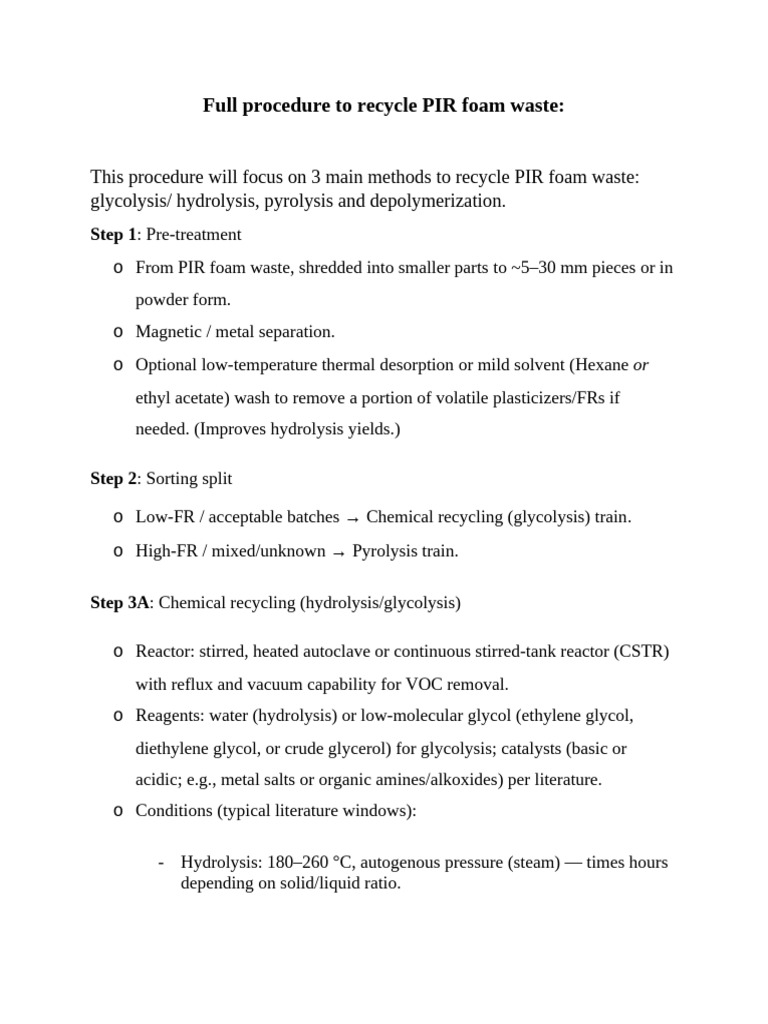 Recycling Methods for PIR Foam Waste | PDF | Polyurethane | Pyrolysis