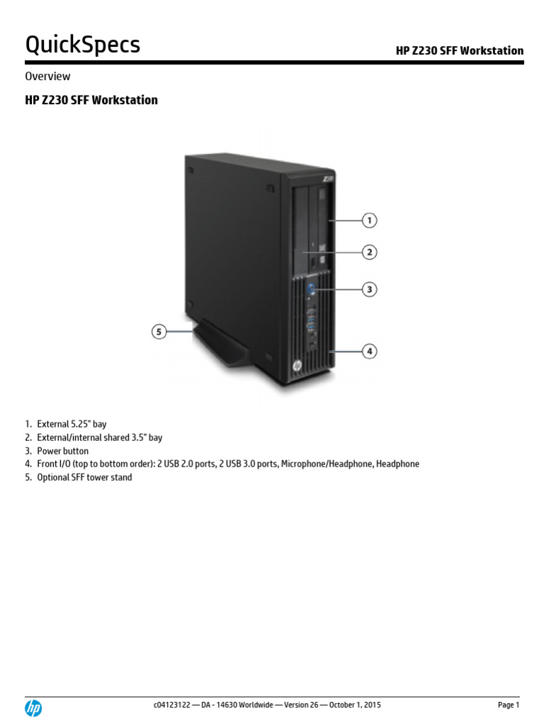 HP Z230 SFF Workstation Specs | PDF | Solid State Drive | Usb