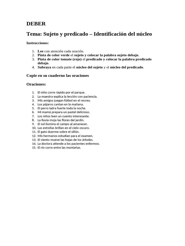 Sujeto y Predicado: Identificación de Núcleos | PDF