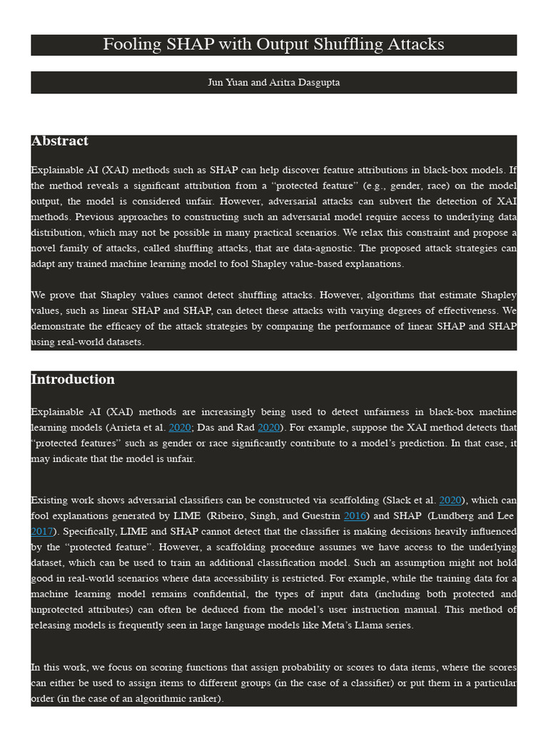 Shuffling Attacks on SHAP Explanations | PDF | Statistical ...