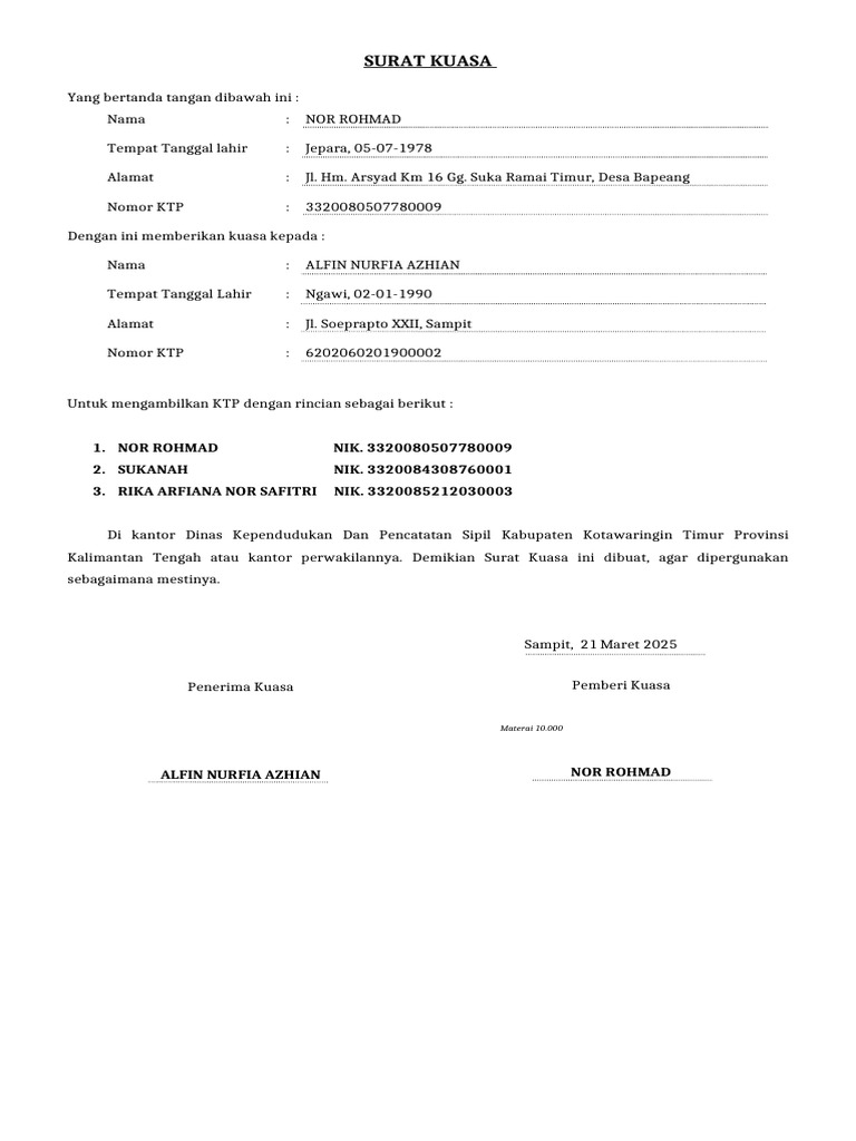 Surat Kuasa Capil | PDF