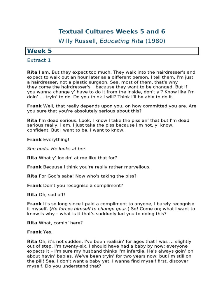 Educating Rita Extracts Weeks 5 and 6 | PDF
