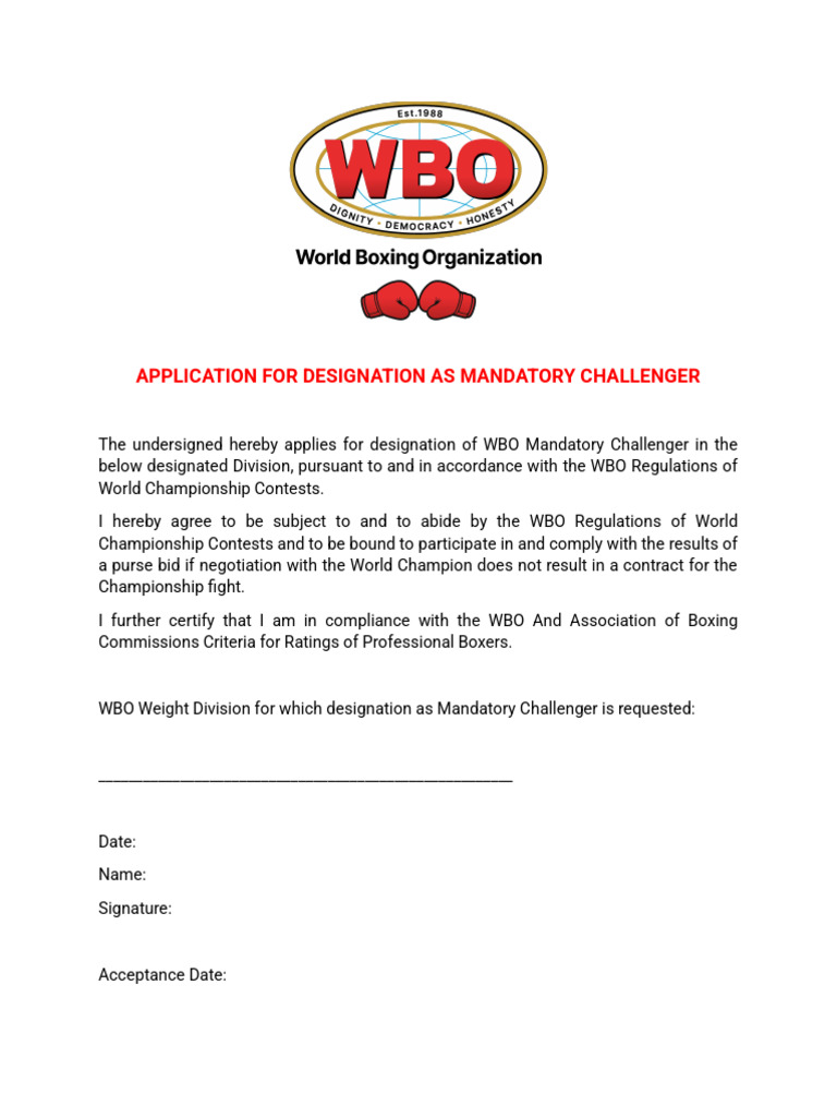 Application For Designation As Mandatory Challenger | PDF