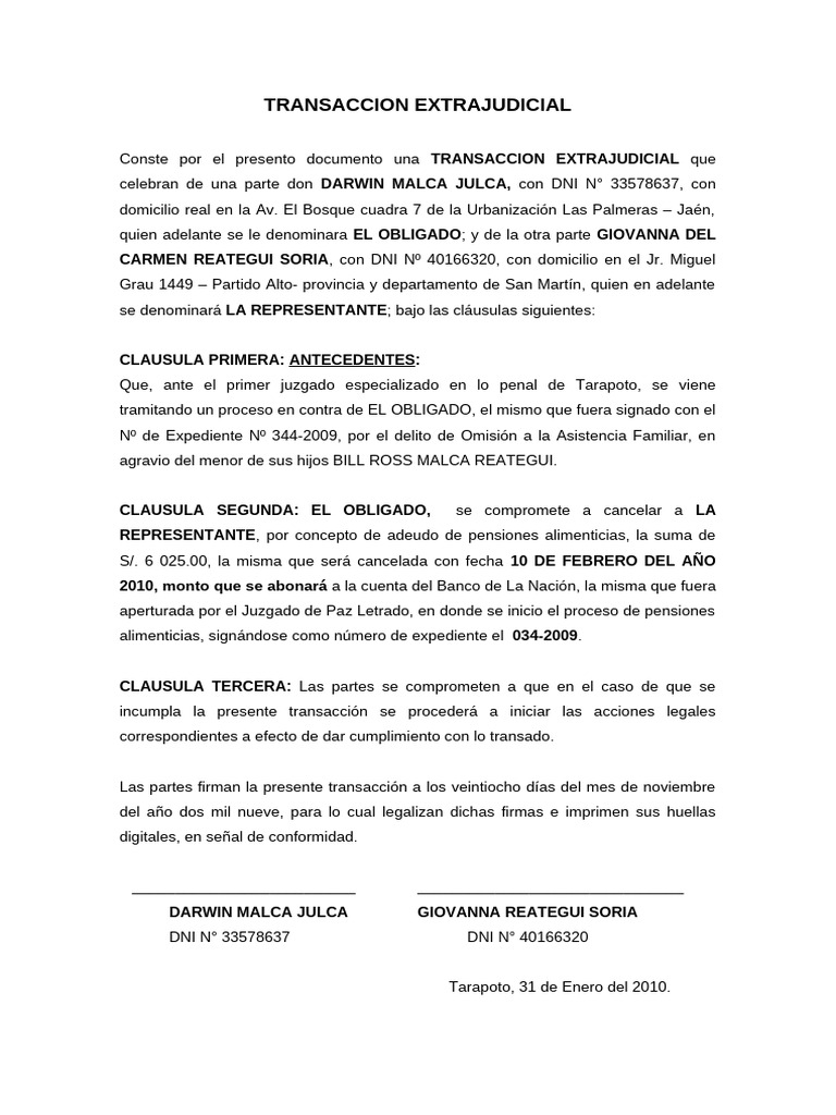 Transaccion Extrajudicial | PDF