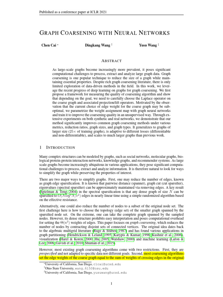 21-ICLR Graph Coarsening With GNN | PDF | Deep Learning | Theoretical Computer Science