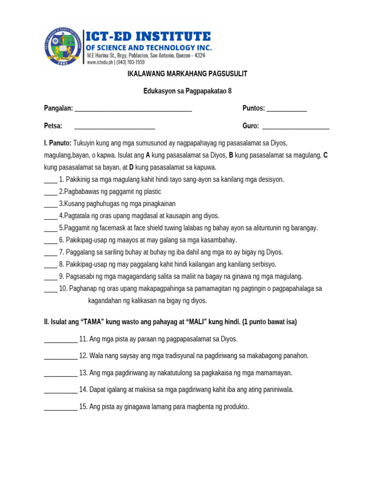 2nd Periodical Esp 8 | PDF