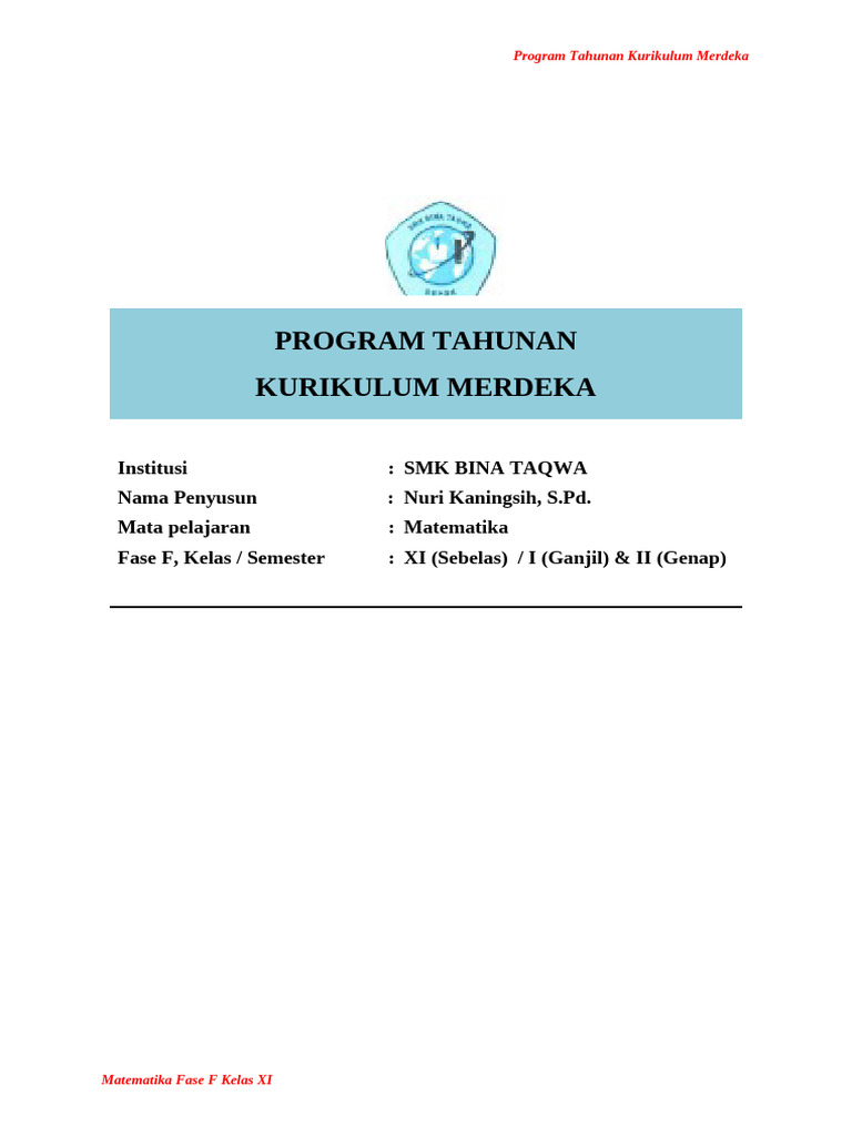 Program Tahunan Matematika SMK 2025 | PDF