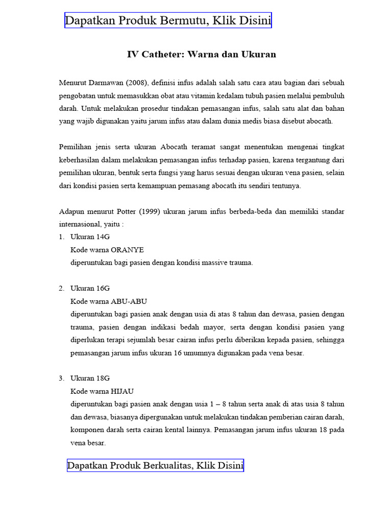 Ukuran dan Warna Abocath Infus | PDF