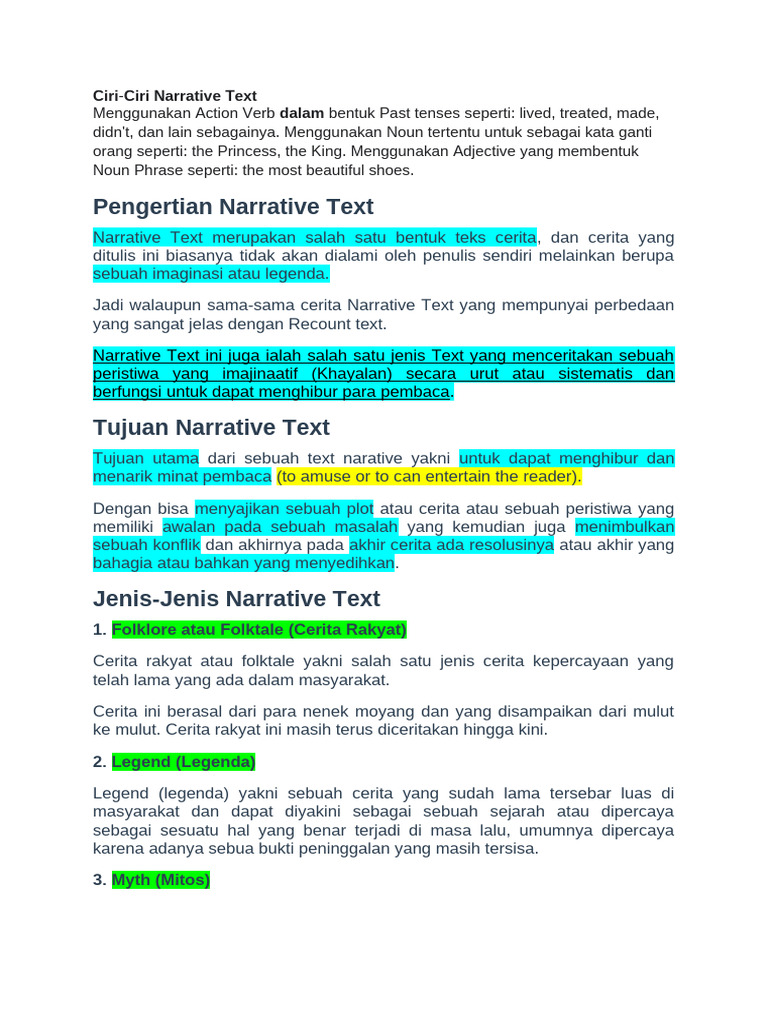 Ciri-Ciri dan Jenis Narrative Text | PDF