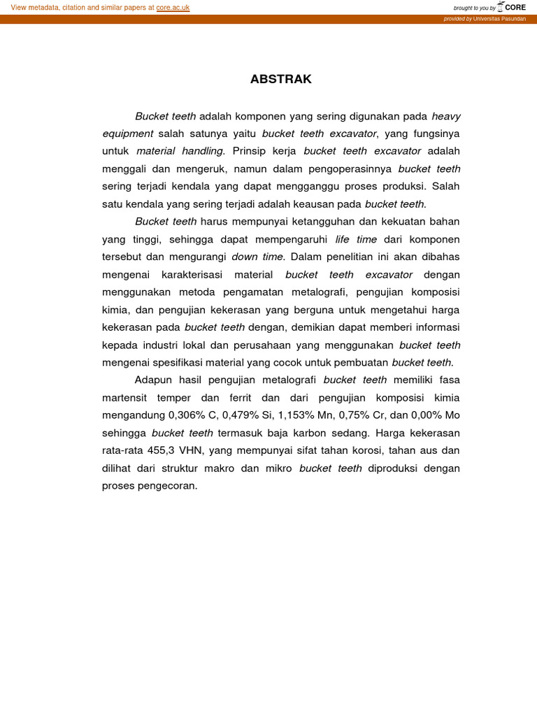 Karakterisasi Material Bucket Teeth Exca | PDF