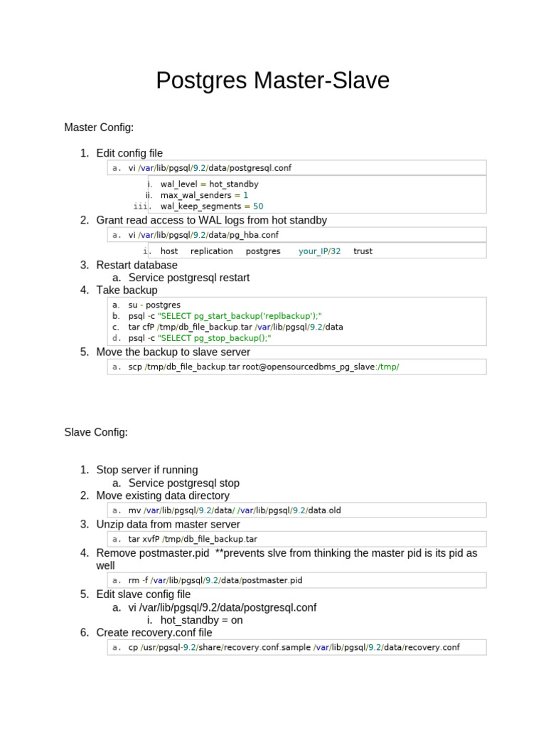 Postgres Master-Slave Setup Guide | PDF