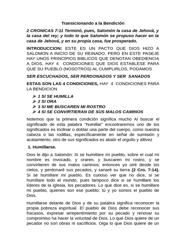 Transicionando A La Bendición | PDF | Oración | Pecado