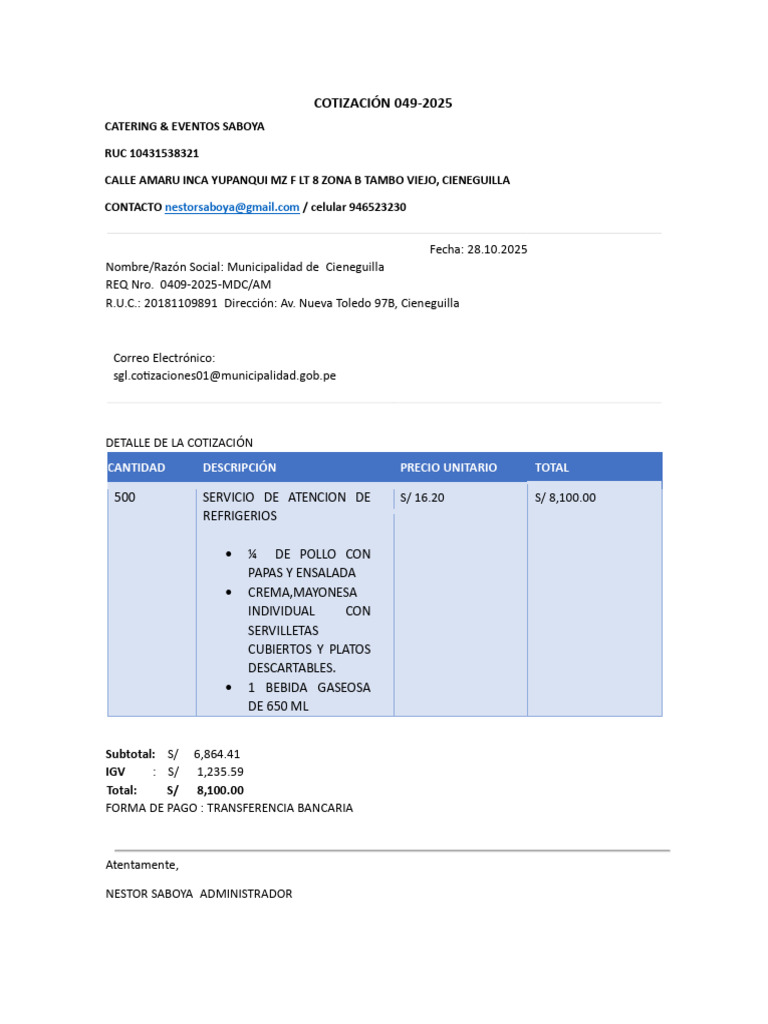 Cotizacion-049-2025 Nestor Saboya (1) | PDF