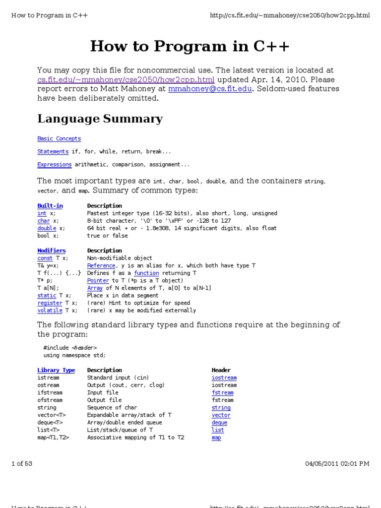 C Cplusplus Cheat Sheet How To Program Pdf C Pointer Computer Programming