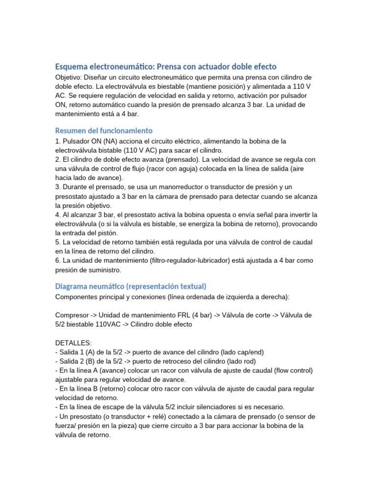 Esquema de Prensa Neumática Doble Efecto | PDF | Relé | Tecnologías de gas