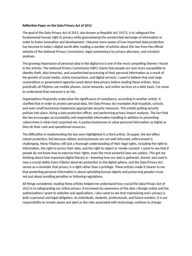Reflection Paper PELAYO | PDF | Privacy | Information Privacy